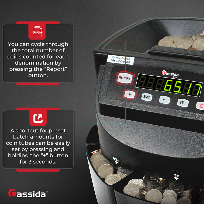 Cassida C200 Coin Counter - Coin Sorter: 300 Coins/Min Count