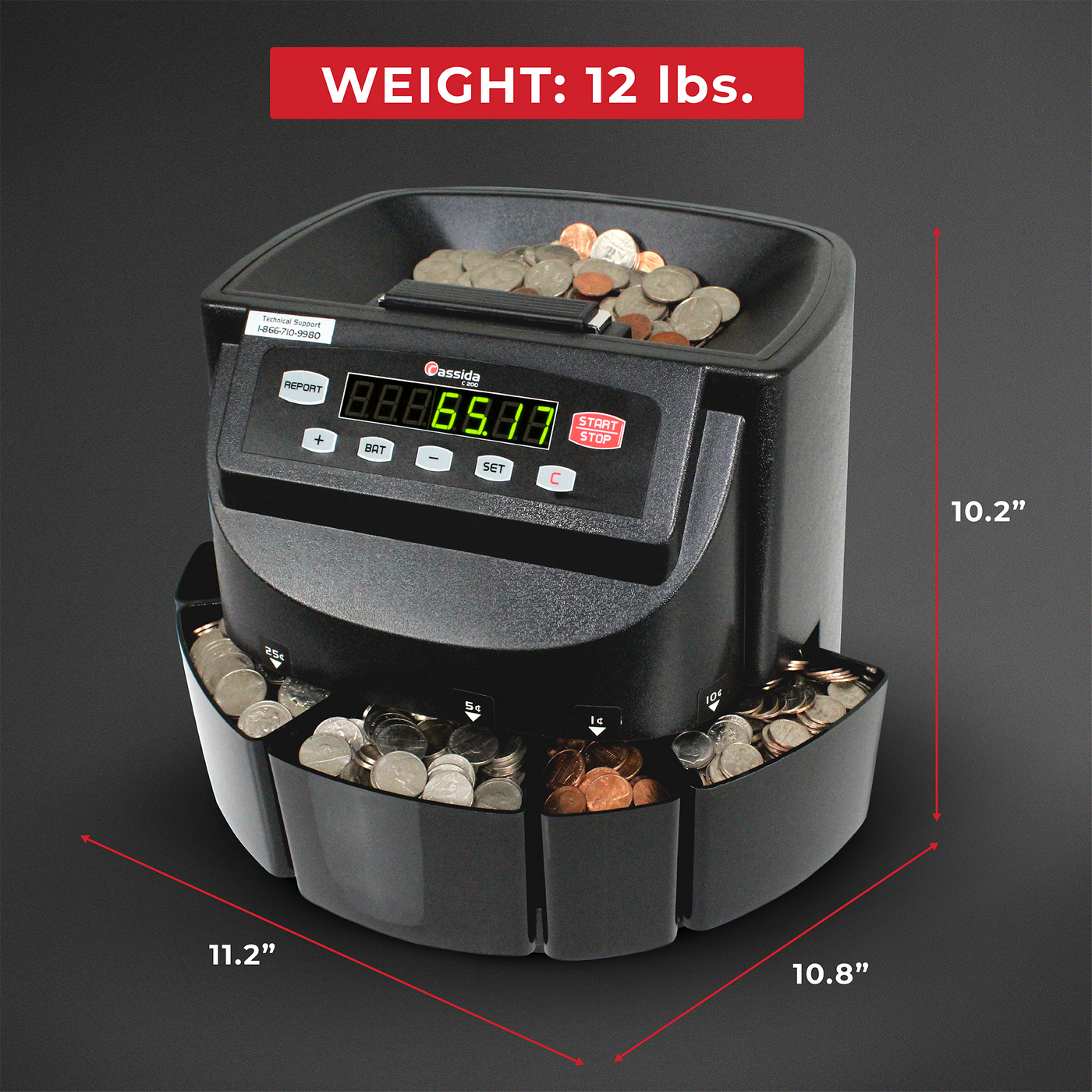 Cassida C200 Coin Counter - Coin Sorter: 300 Coins/Min Count