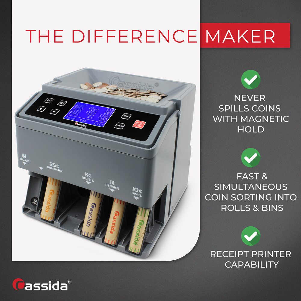 Cassida C300 Coin Counter - Coin Sorter: Never Spills Coins!