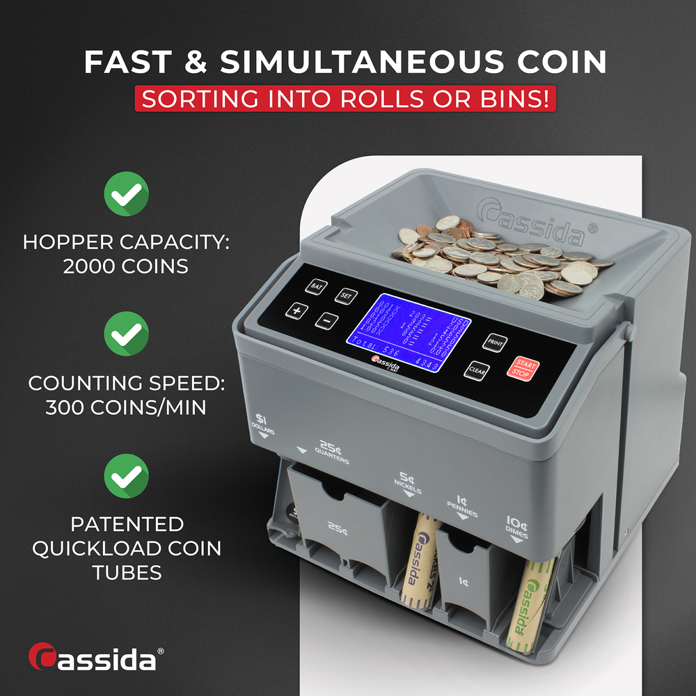 Cassida C300 Coin Counter - Coin Sorter: Never Spills Coins!