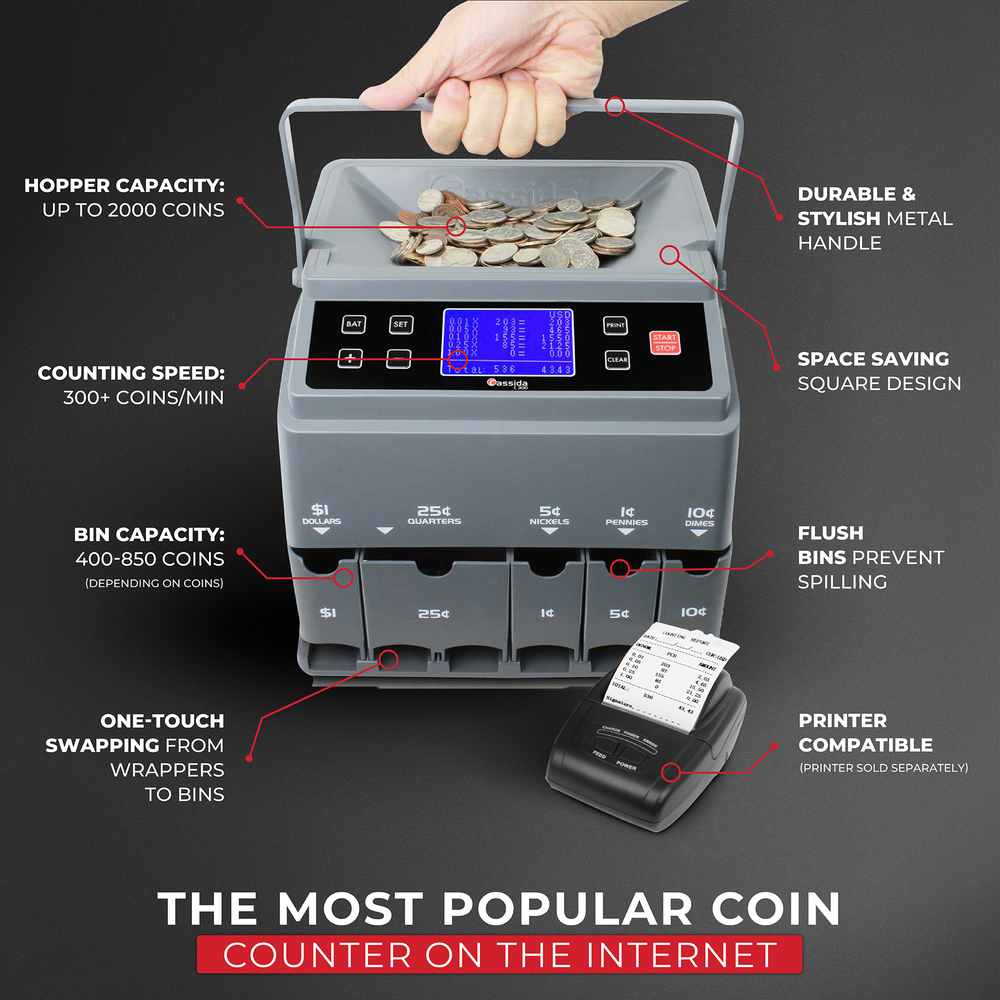 Cassida C300 Coin Counter - Coin Sorter: Never Spills Coins!