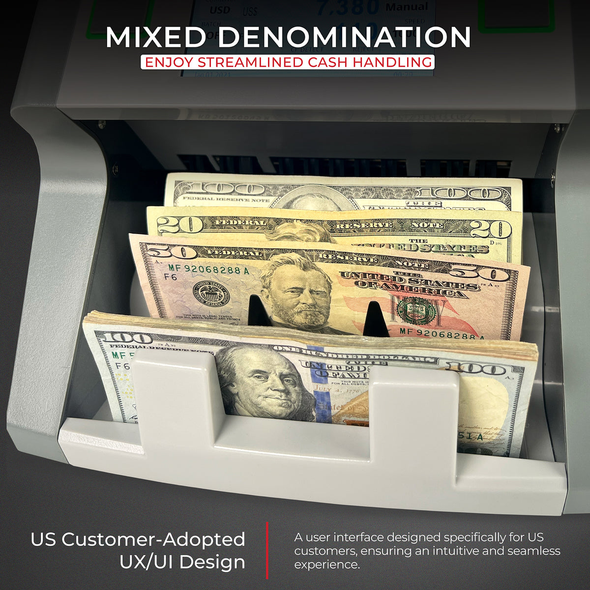 Cassida 7710R Mixed Bill Counter - Cash Counting Machine Mixed Bills