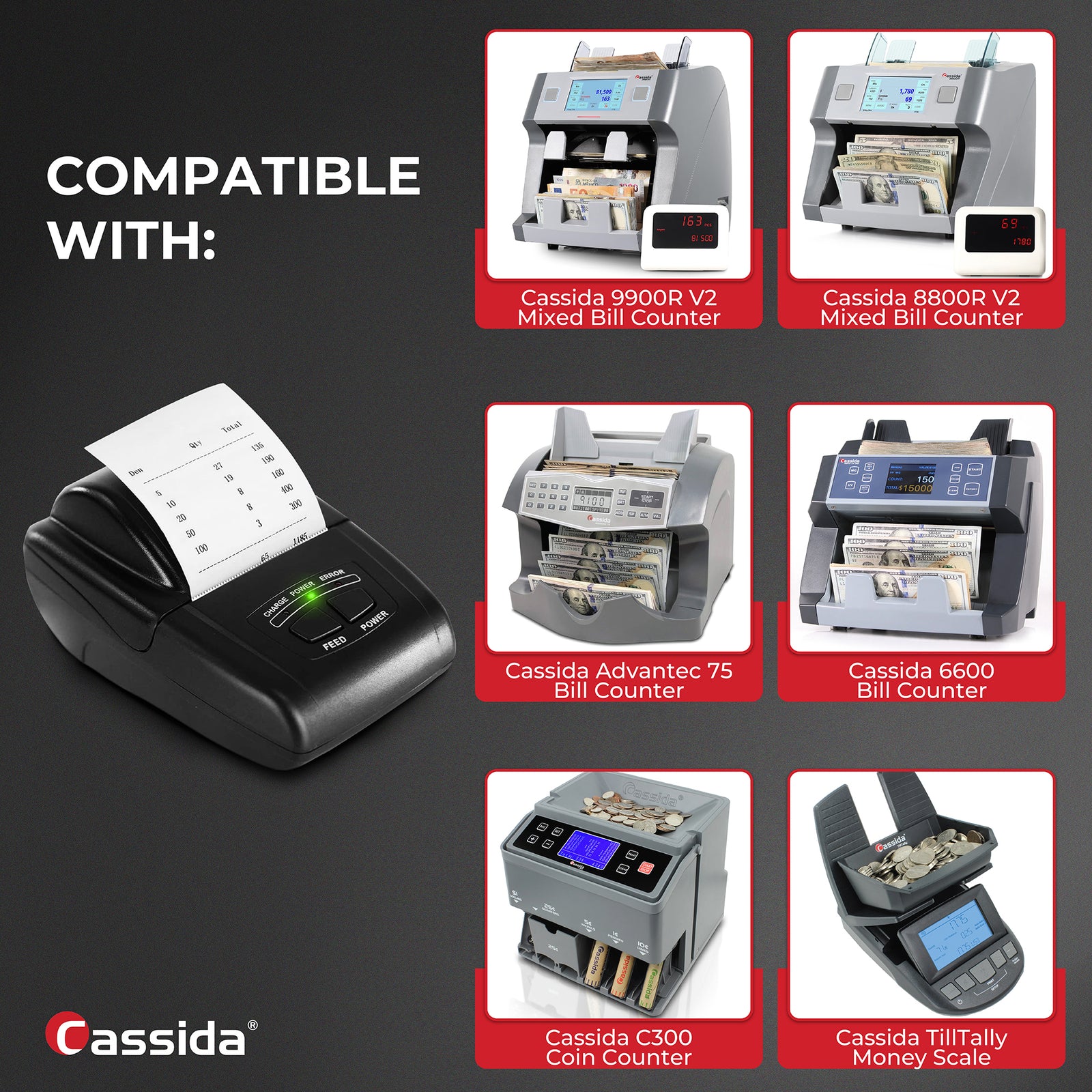 Cassida Cash Handling Printer - Cash Register with Receipt Printer