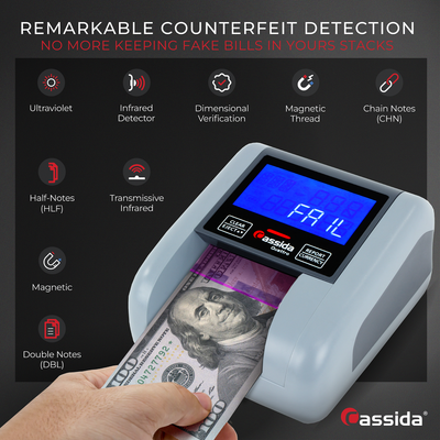 Cassida Quattro Counterfeit Detector - Money Checker w/ Report Screen