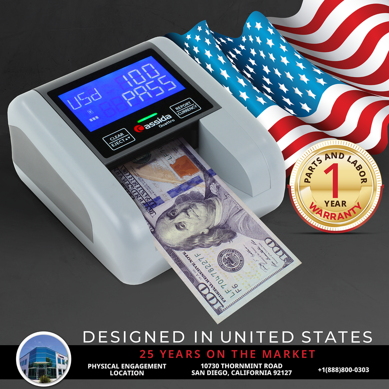 Cassida Quattro Counterfeit Detector - Money Checker w/ Report Screen