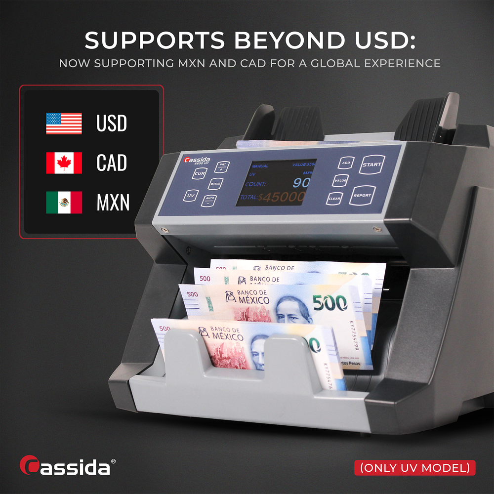 Cassida 6600 UV/MG Bill Counter - Money Counter with Top Loading & Value Count Features